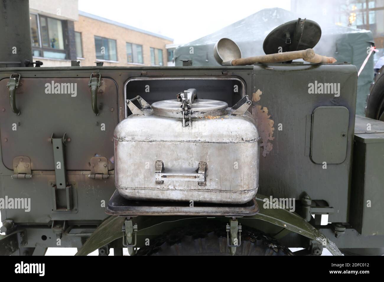 Part of mobile russian military field kitchen in winter Stock Photo - Alamy