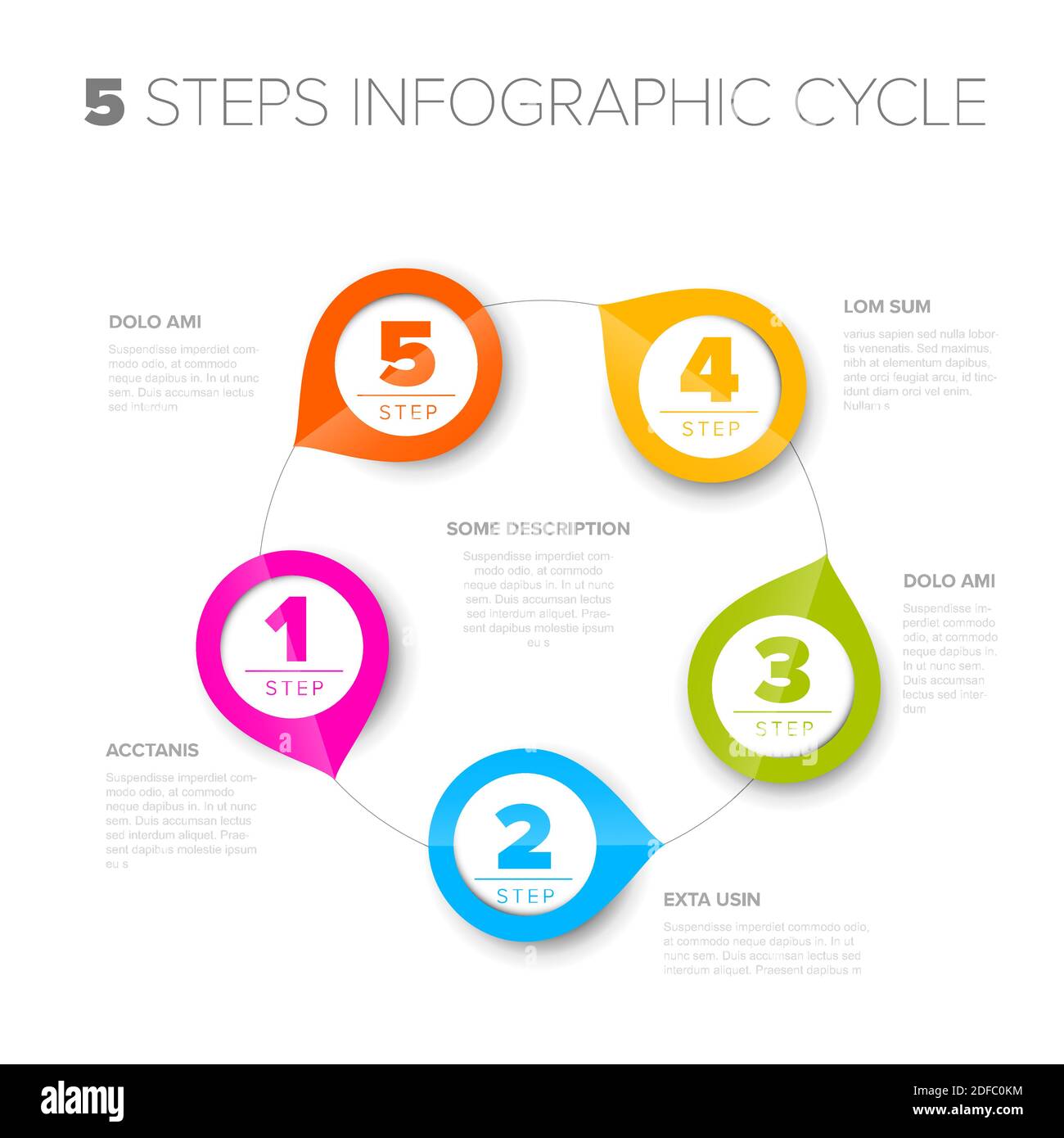 Vector progress cycle steps template with descriptions, icons and ...