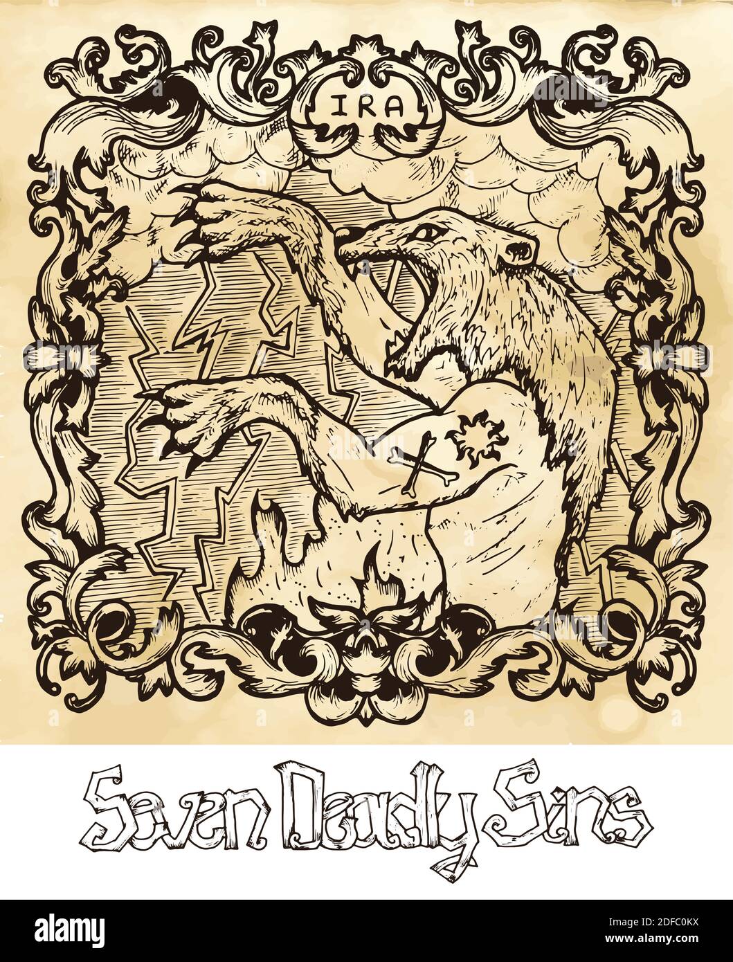 Seven deadly sins concept on texture vector background. Vector ...