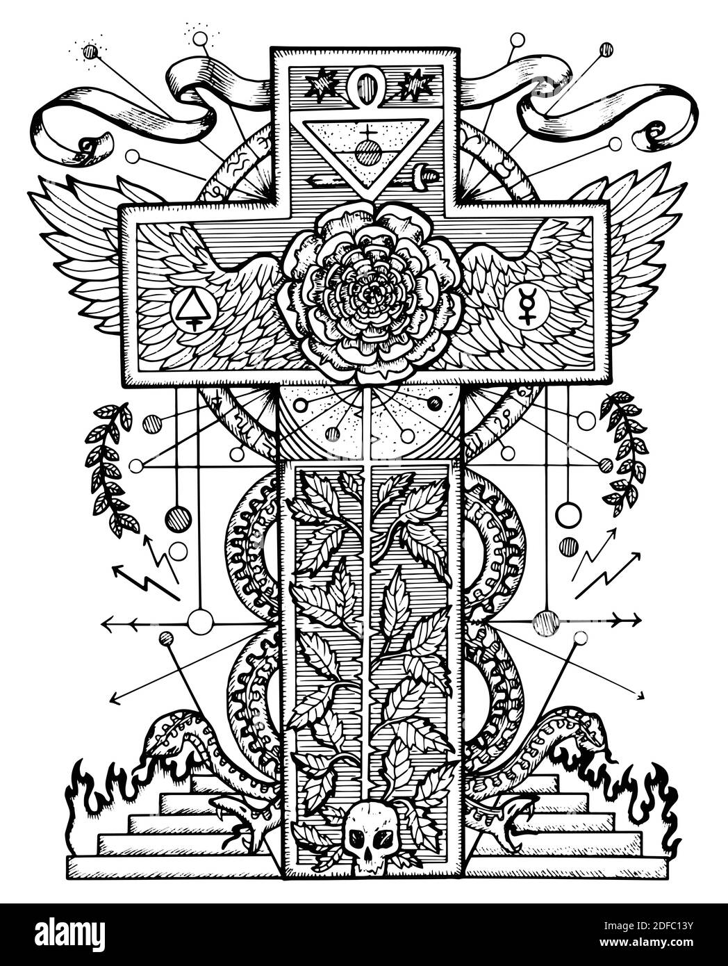 Occult and esoteric vector engraved illustration, tattoo gothic and ...