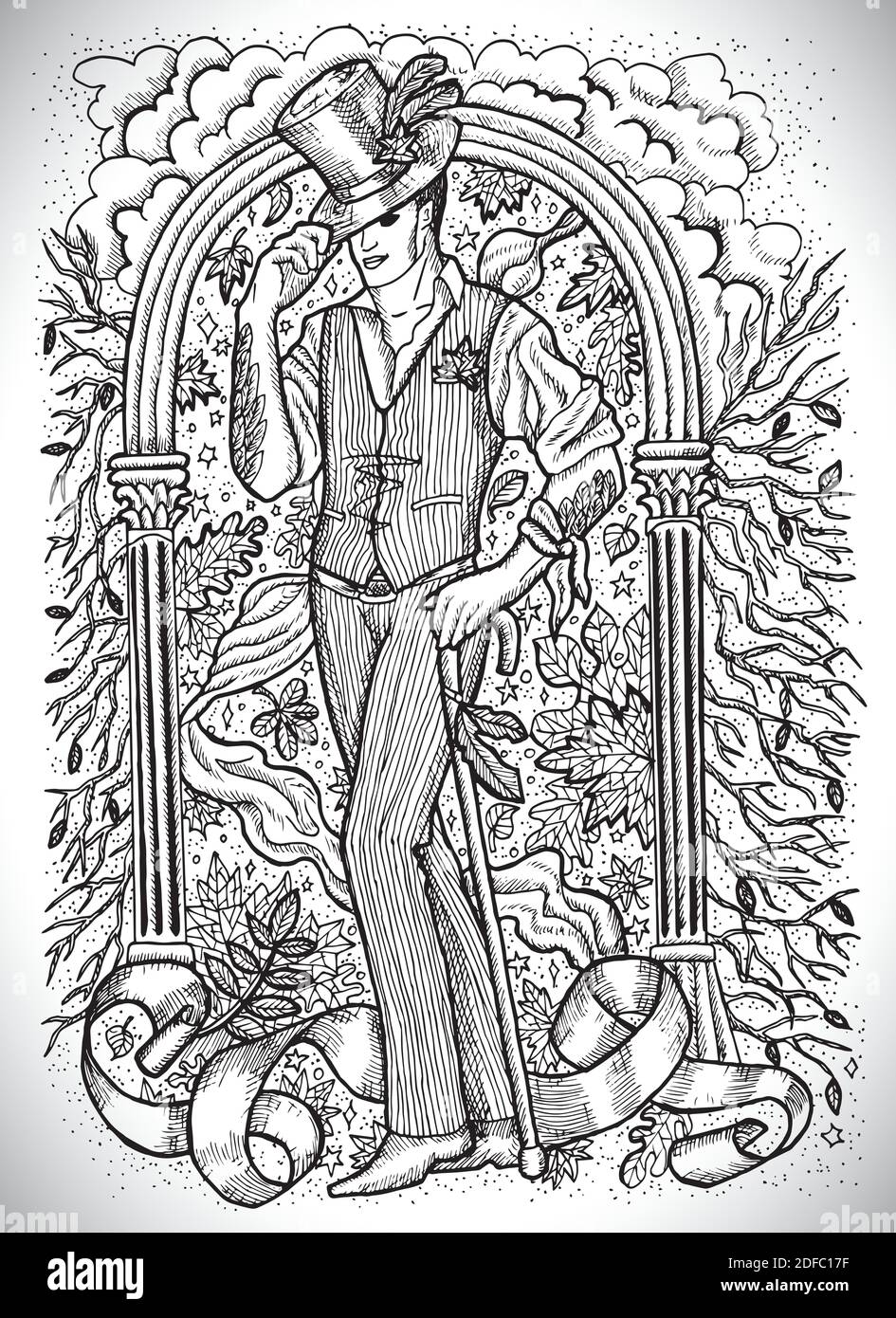 10 October month graphic concept. Hand drawn engraved illustration ...
