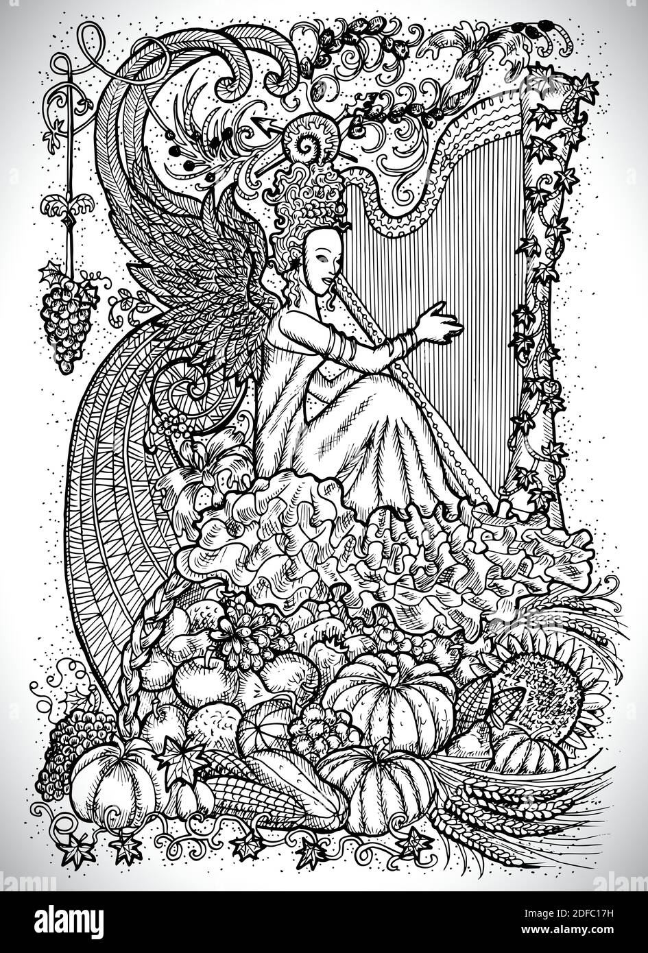 09 September month graphic concept. Hand drawn engraved illustration ...