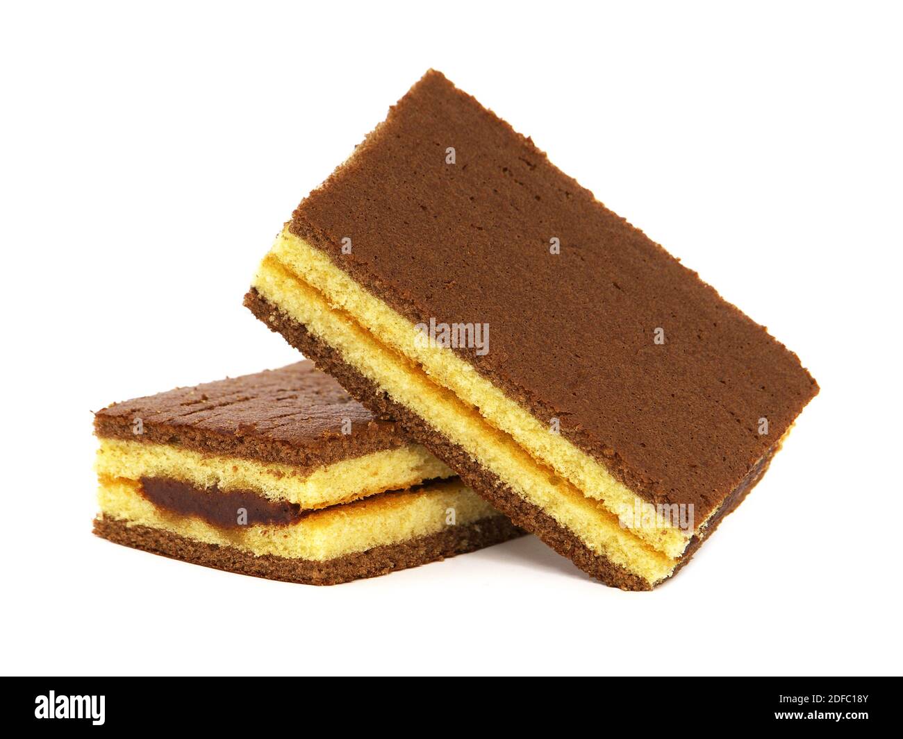 Sponge cake bar with cocoa cream filling isolated on white Stock Photo ...