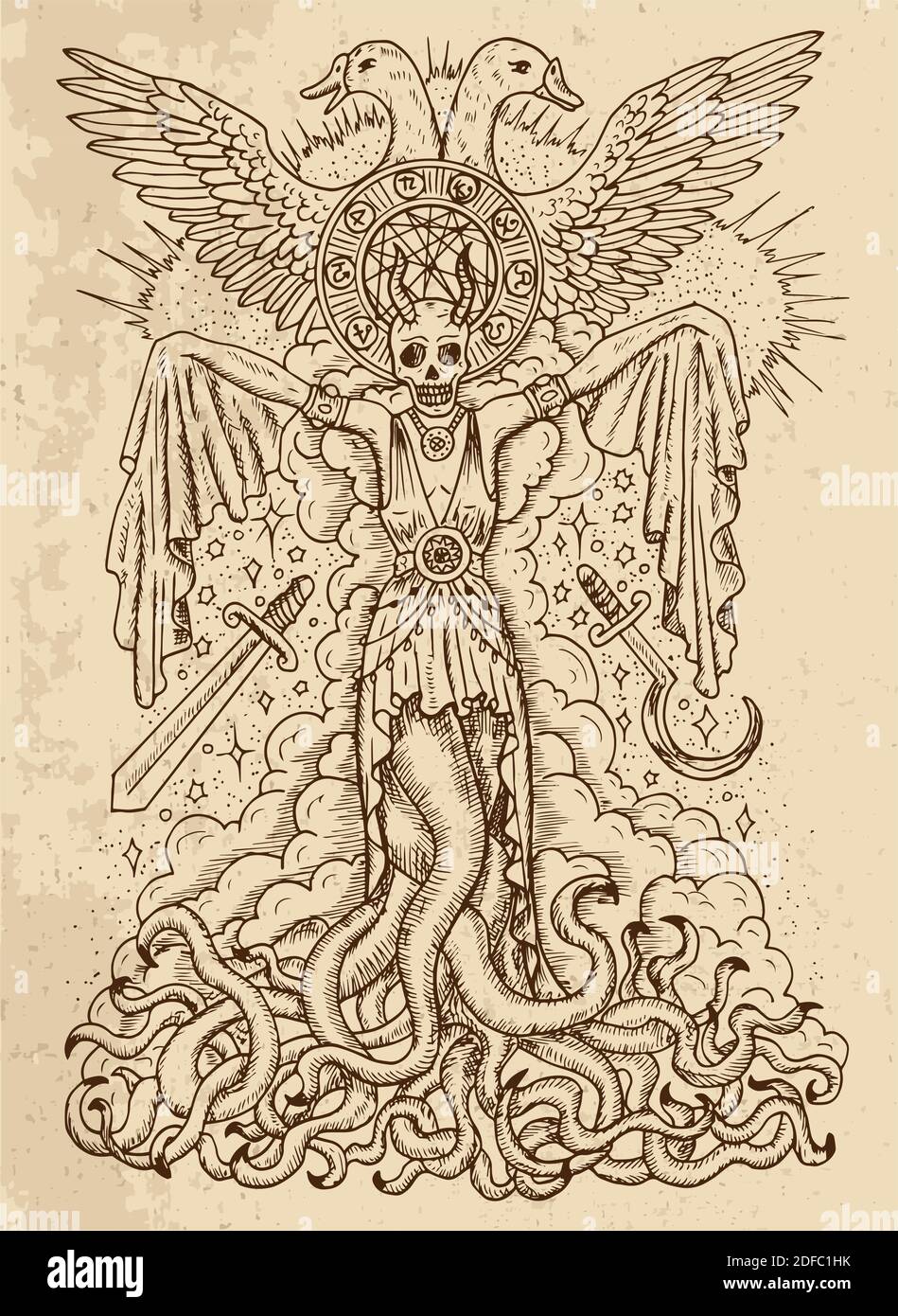 Occult and esoteric vector engraved illustration, tattoo gothic and ...