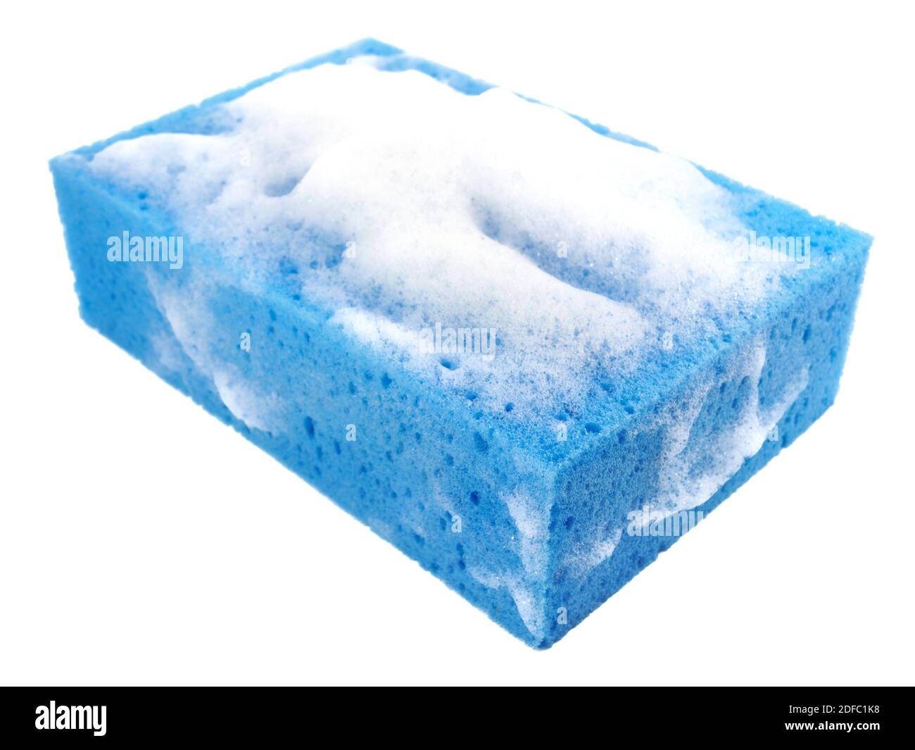 Soapy blue bath sponge isolated on white background Stock Photo - Alamy