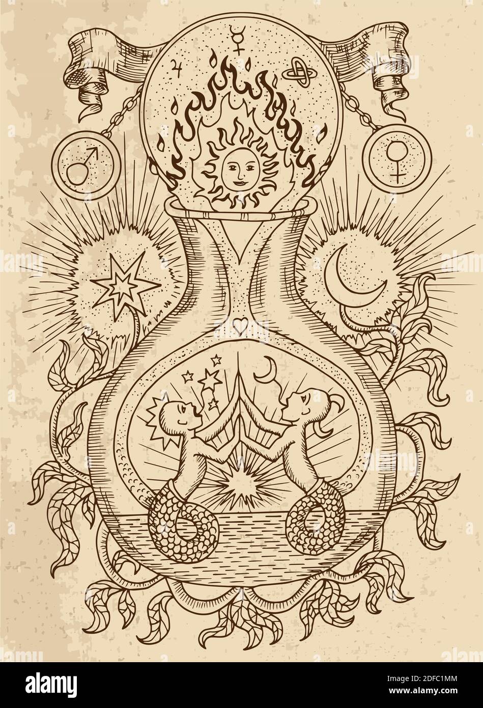 Occult and esoteric vector engraved illustration, tattoo gothic and ...