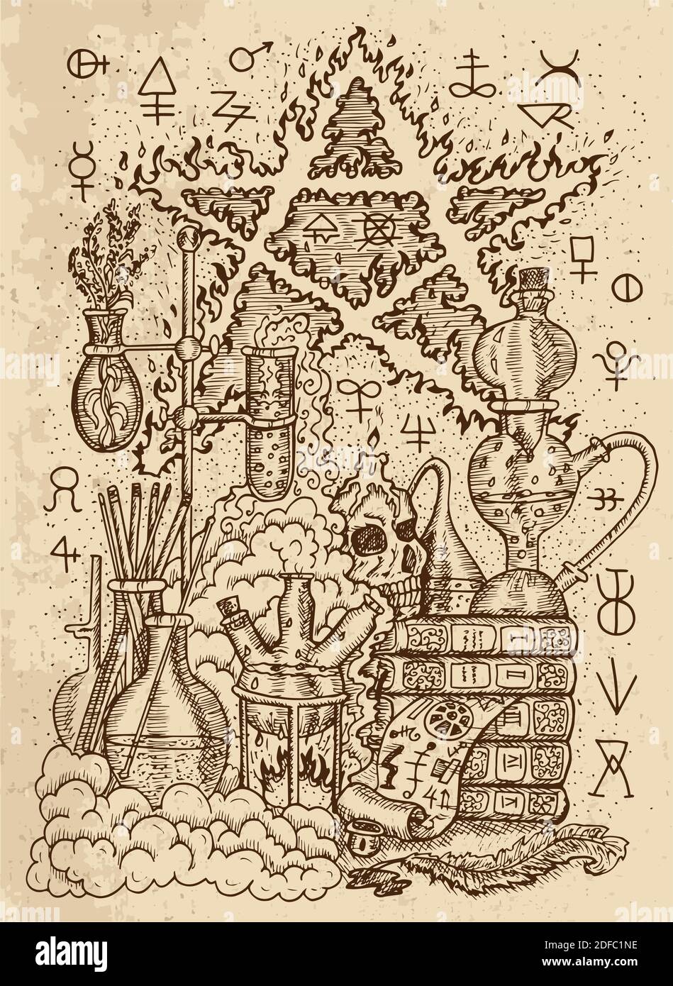 Occult and esoteric vector engraved illustration, tattoo gothic and ...