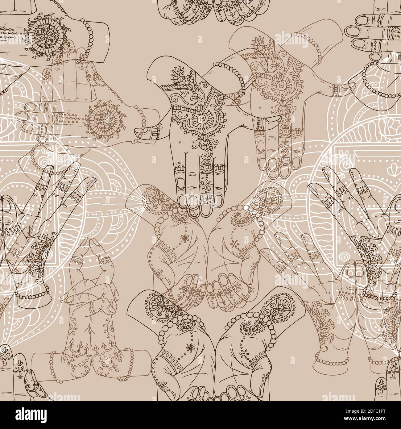 Mudras with mehndi henna patterns on hands, ethnic hindu ornament Stock ...