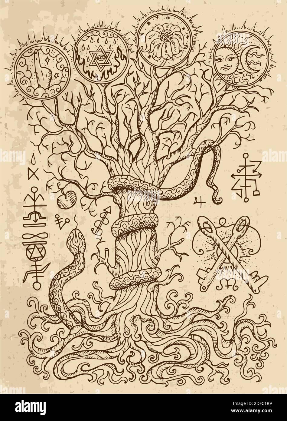 Occult and esoteric vector engraved illustration, tattoo gothic and ...