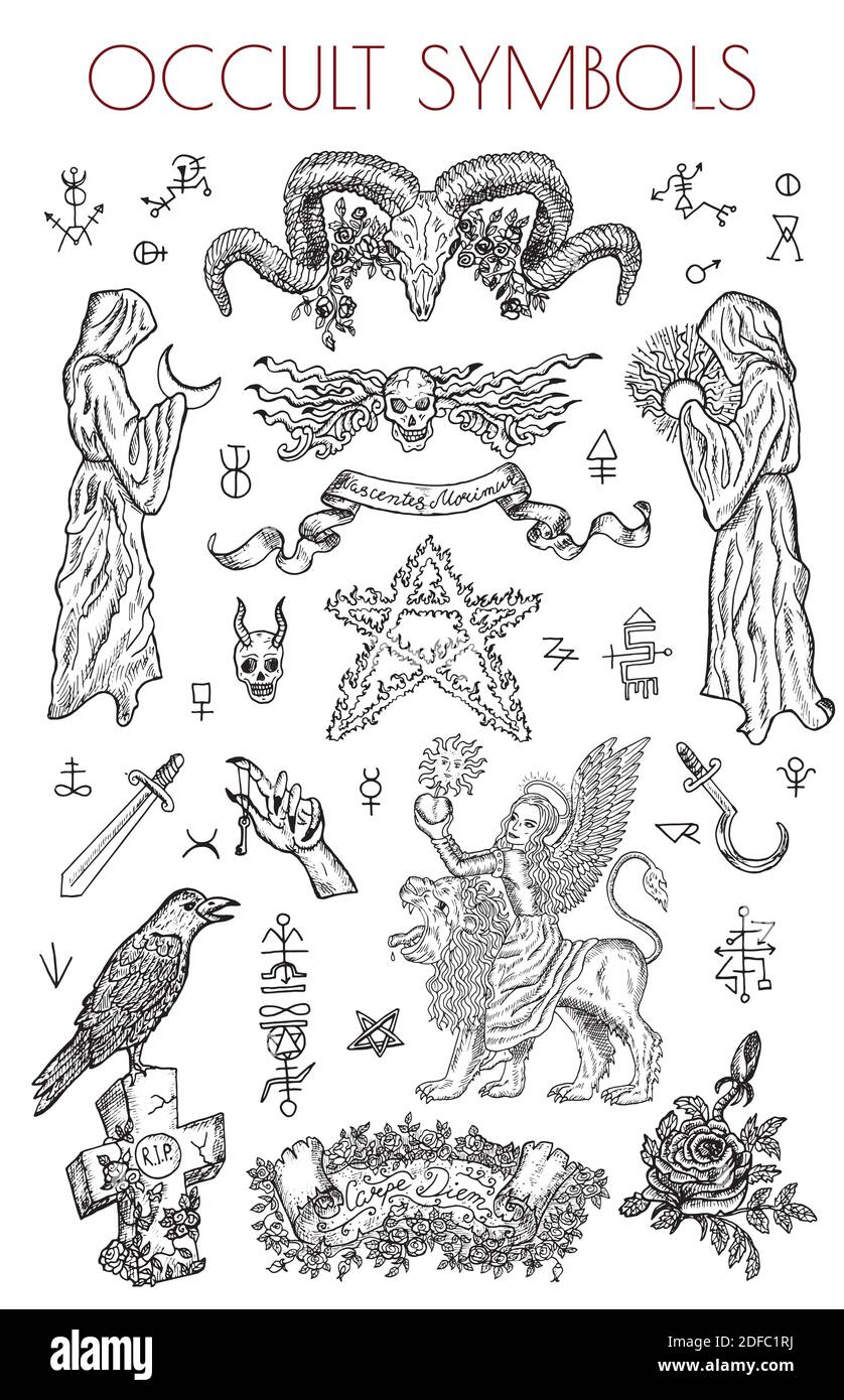 Occult and esoteric vector engraved illustration, tattoo gothic and ...