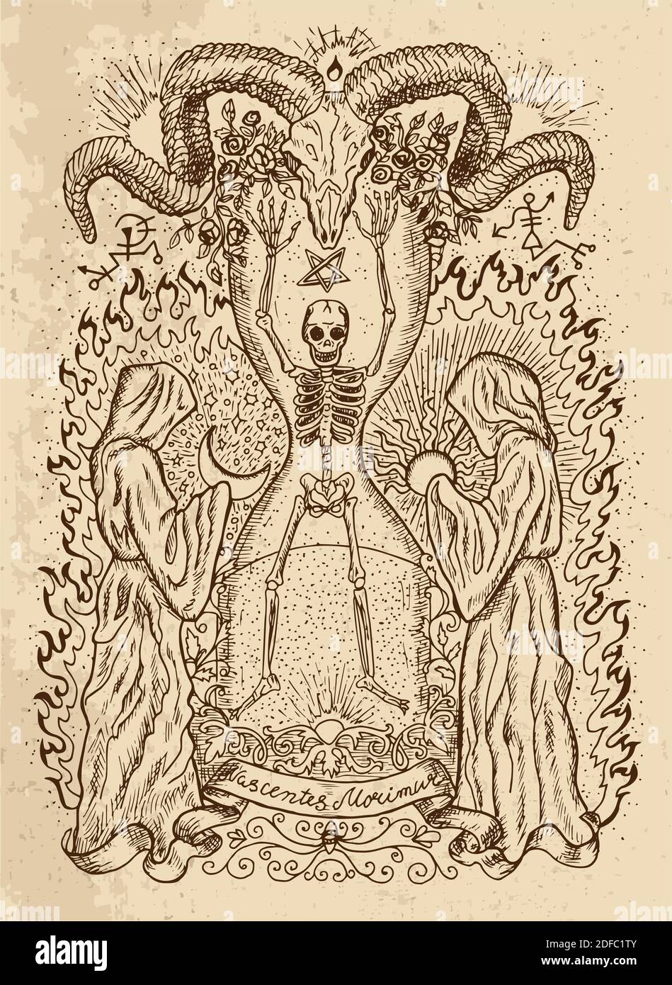 Occult and esoteric vector engraved illustration, tattoo gothic and ...