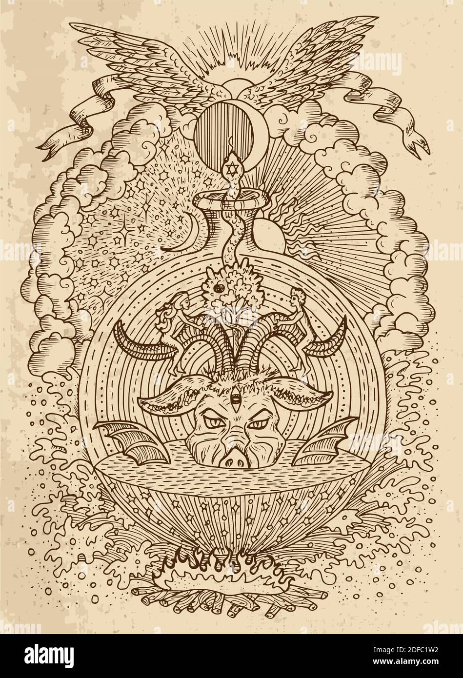 Occult and esoteric vector engraved illustration, tattoo gothic and ...