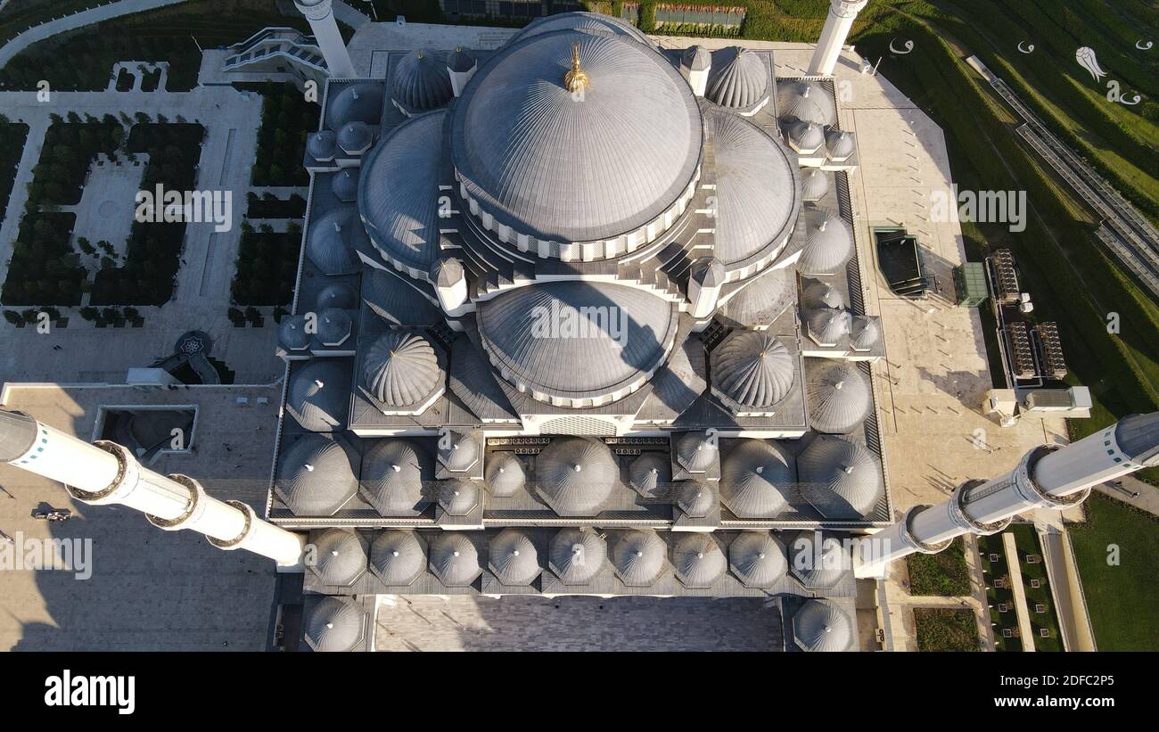 An aerial shot of Suleymaniye Islamic Muslim Mosque in Istanbul, Turkey ...