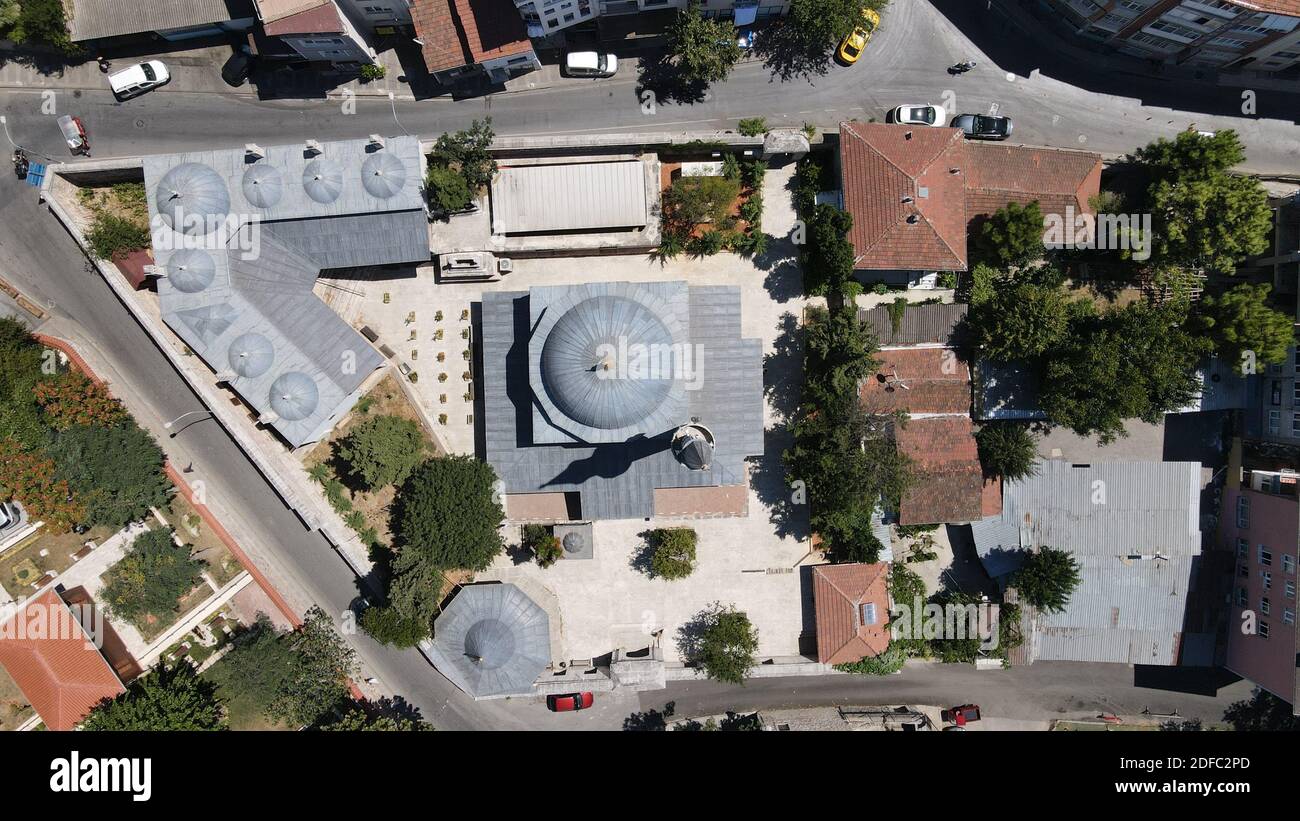 An aerial shot of Suleymaniye Islamic Muslim Mosque in Istanbul, Turkey ...