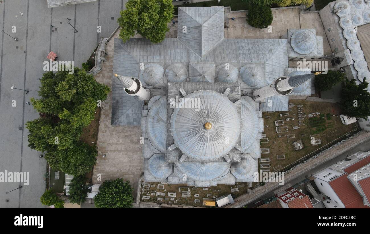 An aerial shot of Suleymaniye Islamic Muslim Mosque in Istanbul, Turkey ...