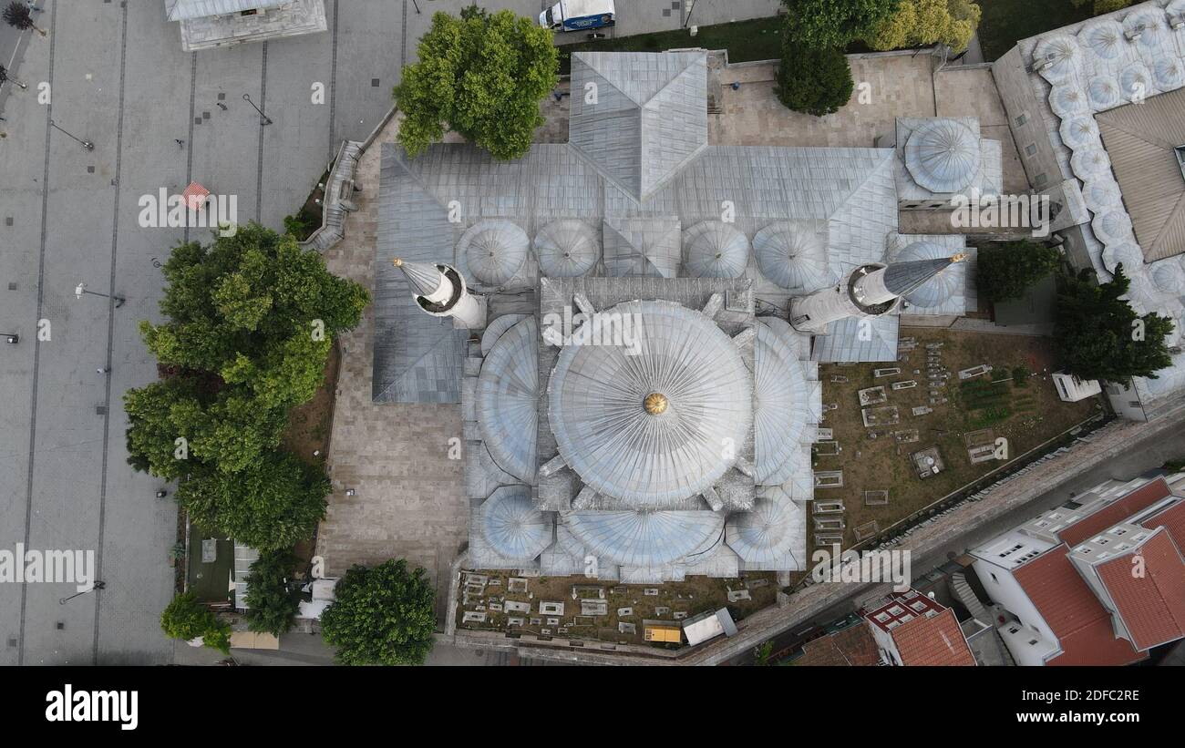 An aerial shot of Suleymaniye Islamic Muslim Mosque in Istanbul, Turkey ...