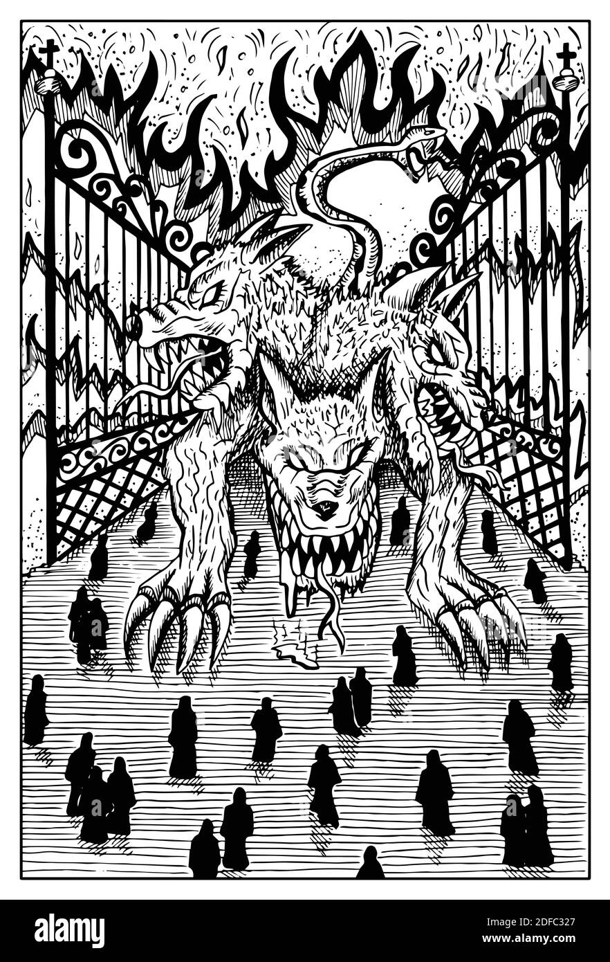 Vector illustration cerberus cartoon Black and White Stock Photos ...