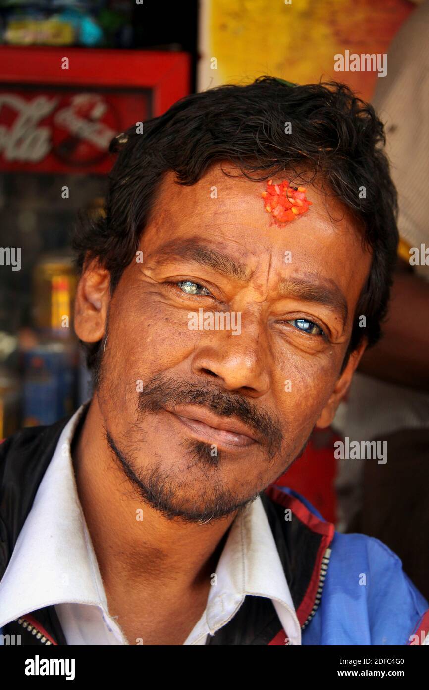 Nepal, portrait of Nepalese man with Tilak Stock Photo - Alamy