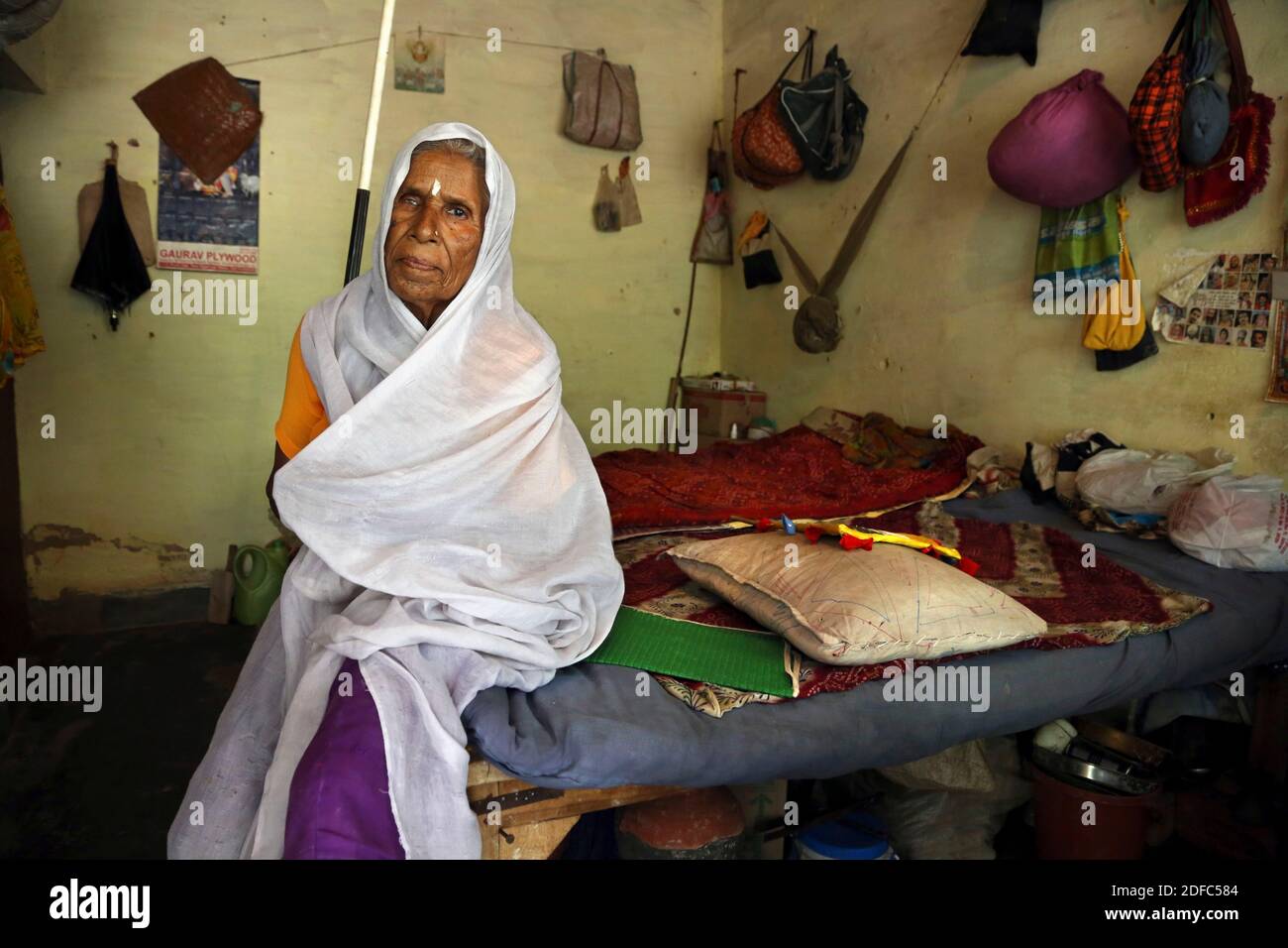 India, portrait of a Hindu widow woman living in an ashram in Vrindavan ...