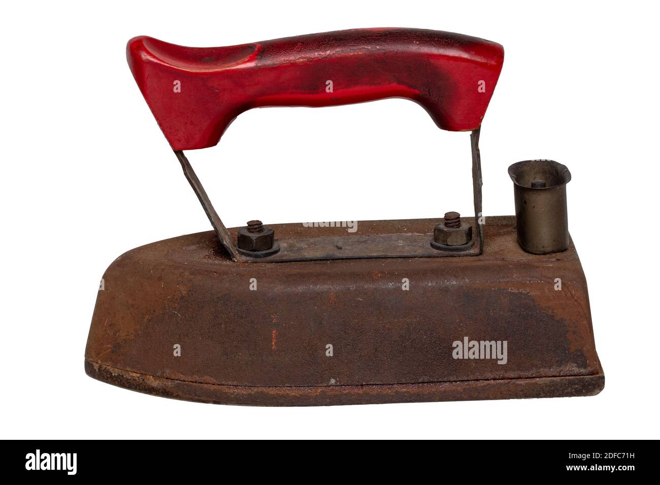 Old iron isolated. Close-up of a professional old rusty electric tailor ...