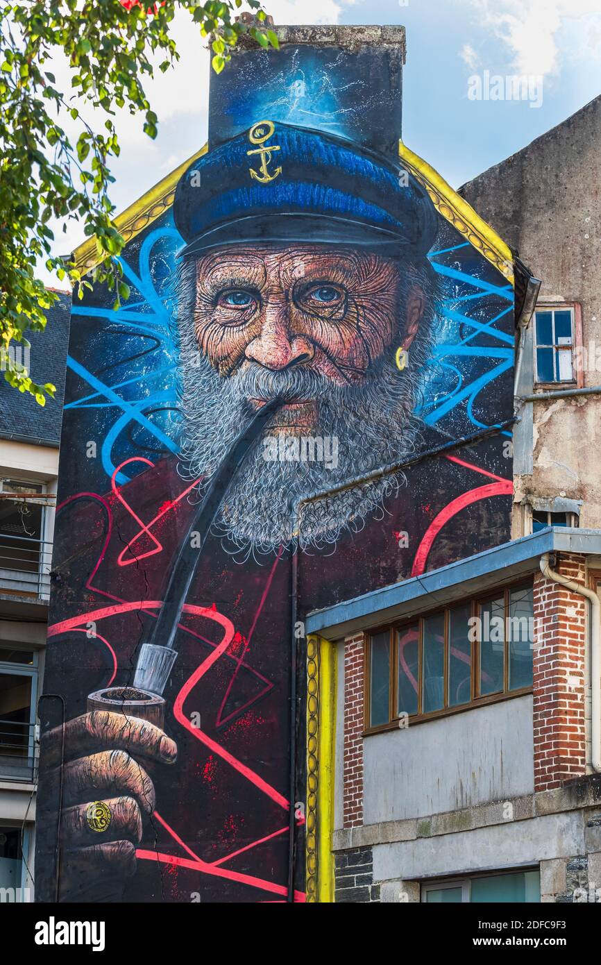 France, Finistere, Morlaix, street art by the artist Rast Stock Photo ...