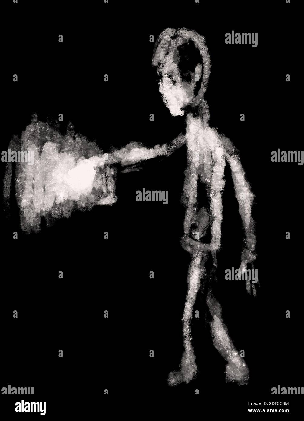 man with flashlight creepy dark drawing Stock Photo - Alamy