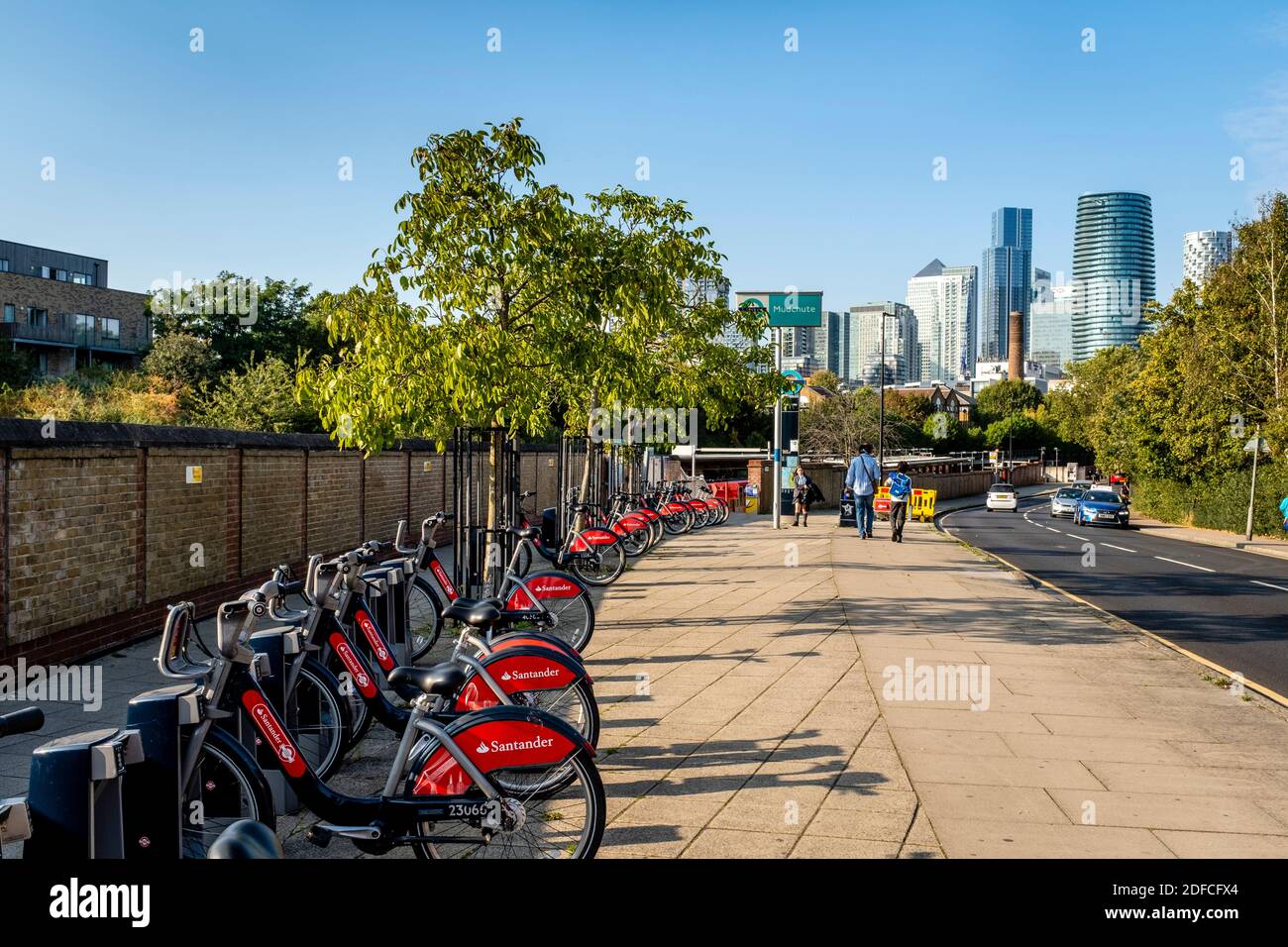 Santander Cycles Docked Outside Mudchute DLR Station, London, UK Stock ...