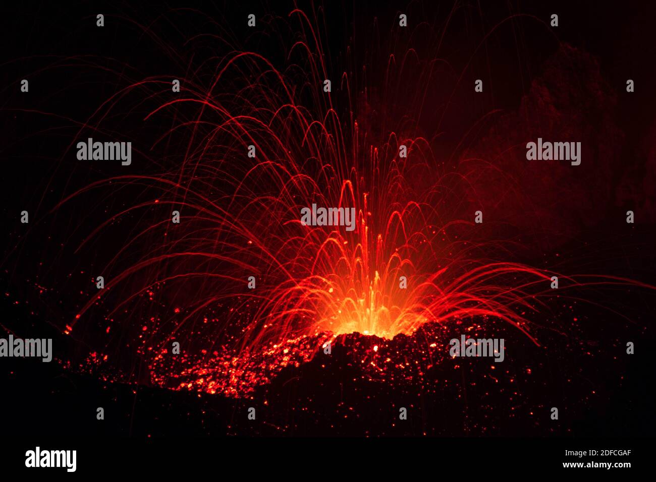 Spattering lava explosion on the top Stromboli volcano Stock Photo - Alamy