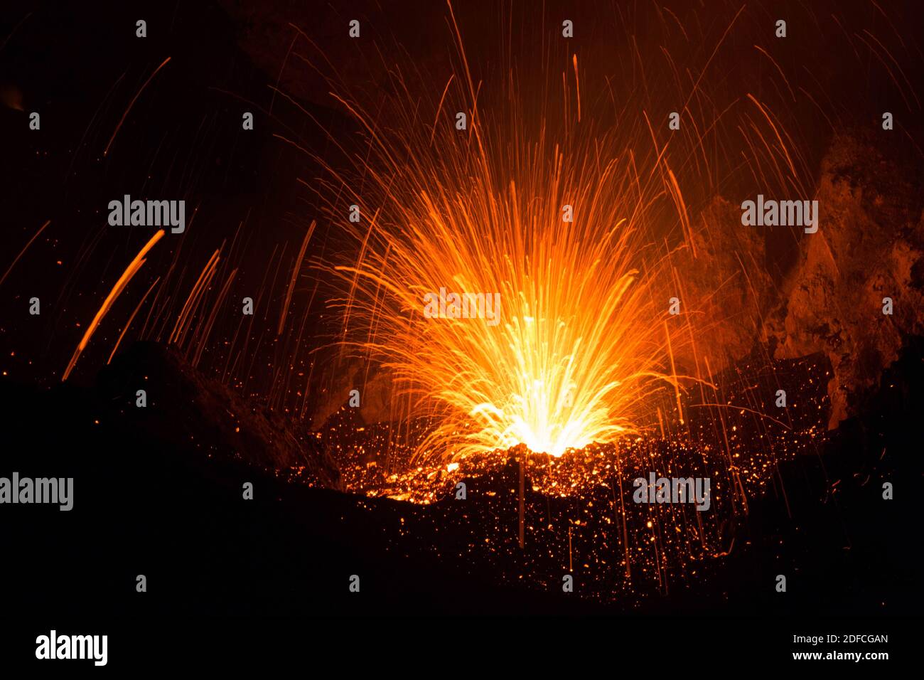 Spattering lava explosion on the top Stromboli volcano Stock Photo - Alamy