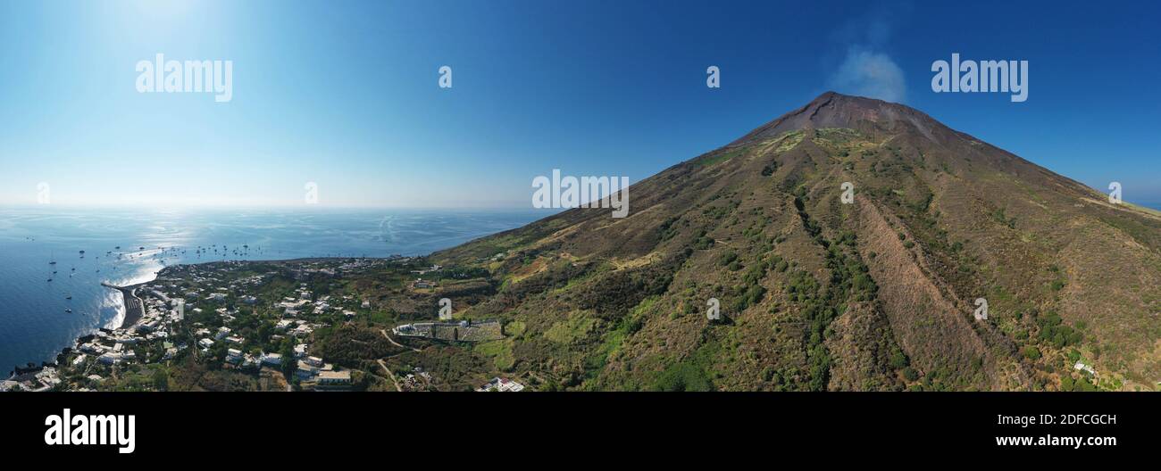 Stromboli island and vulcano in a aerial panoramic view Stock Photo - Alamy