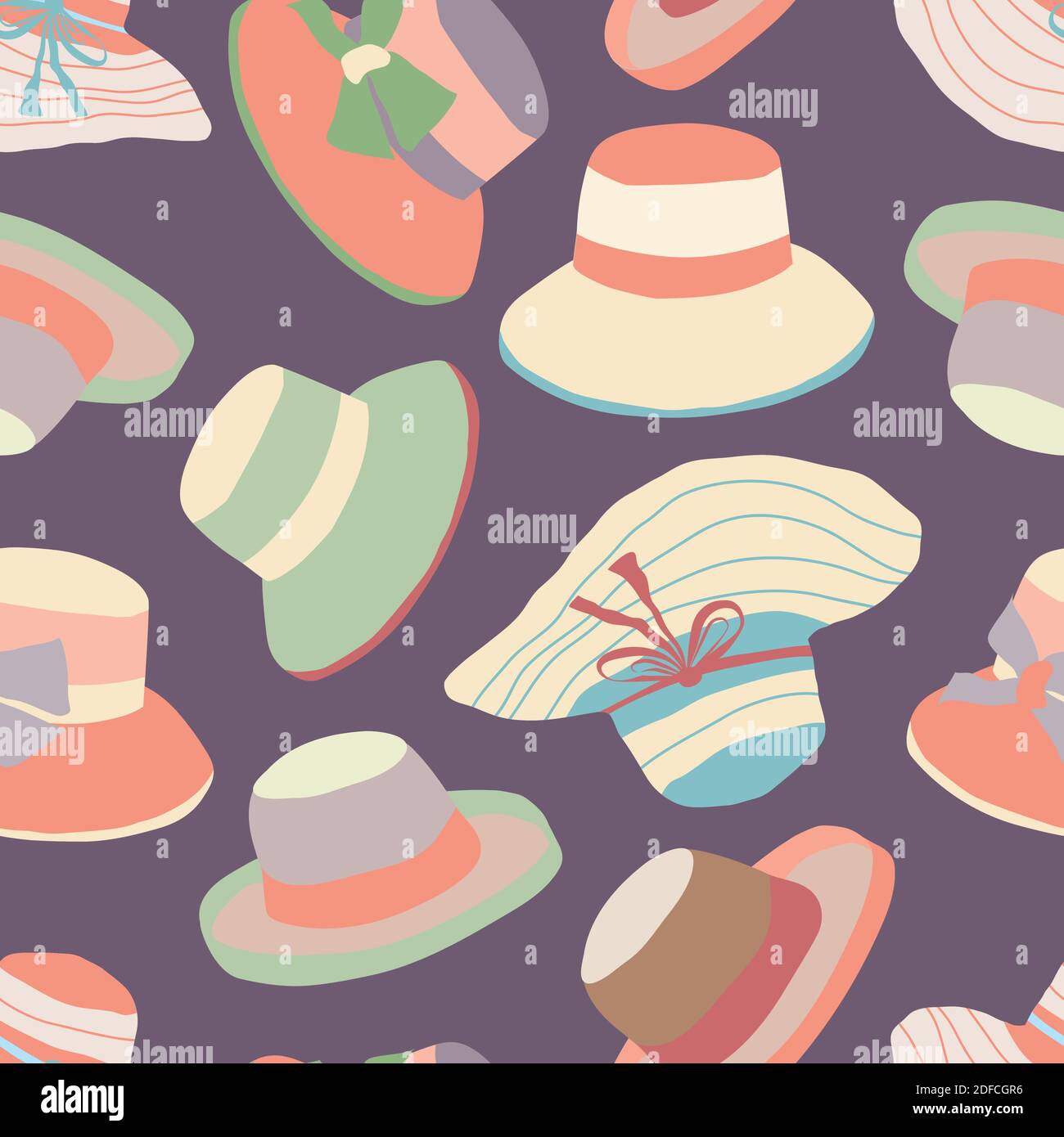 Mix of vintages style posh hat seamless vector pattern background ...