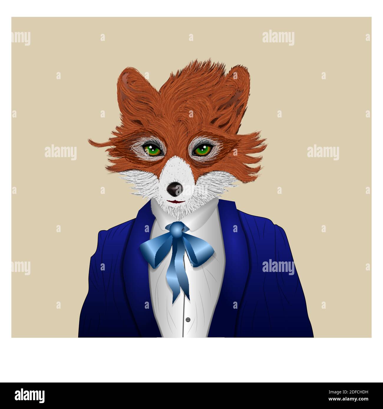 fox dressed in a tuxedo with present, anthropomorphic illustration ...