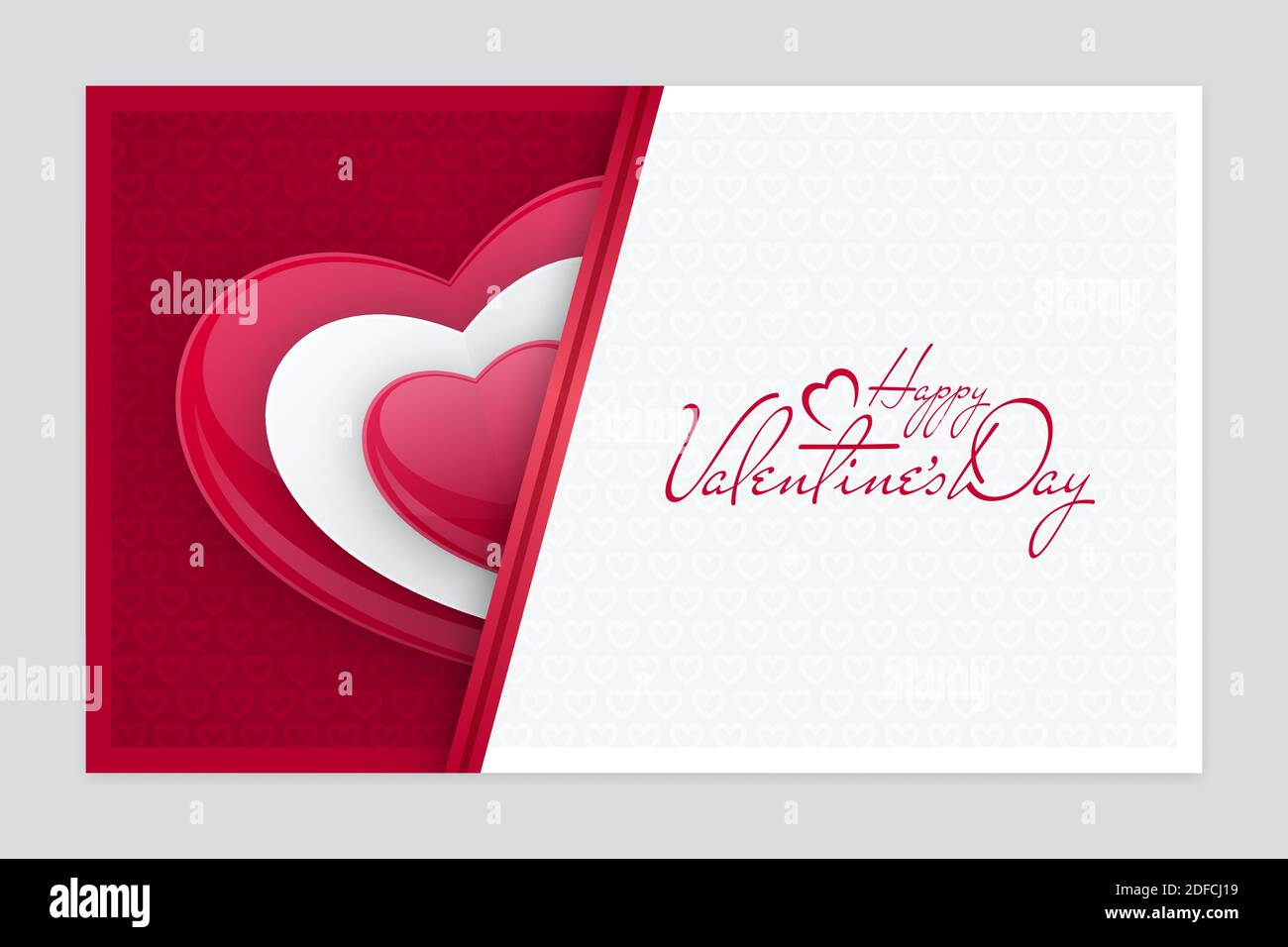 Patterned red and white greeting card with half heart shape. Paper cut ...