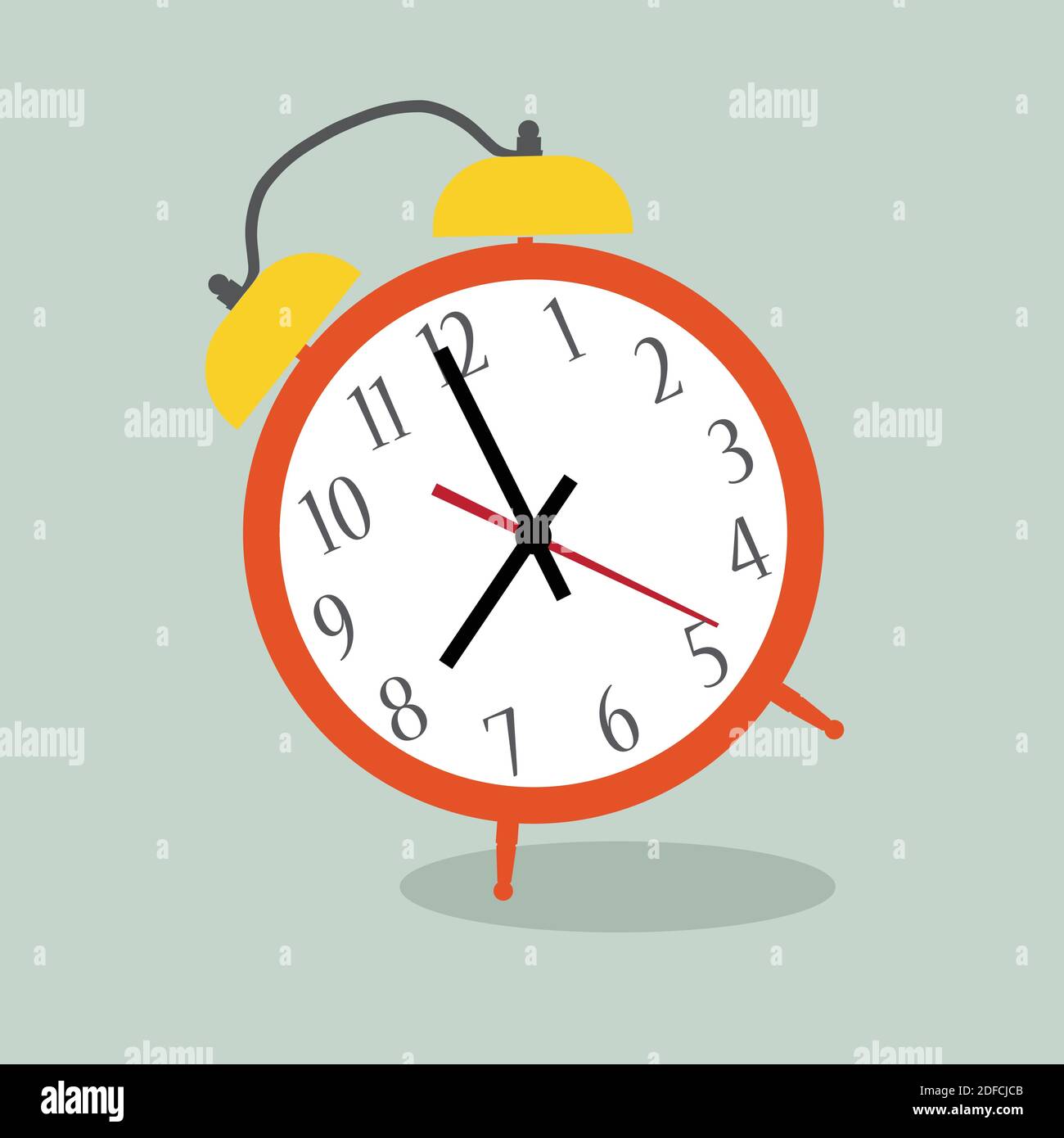 Alarm clock red wake-up time isolated on background in flat style ...