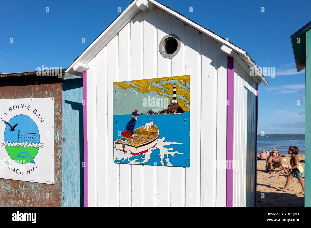 COLORFUL AND DECORATED BEACH HUTS ON THE BEACH OF BOIRIE, (TINTIN IN A ...