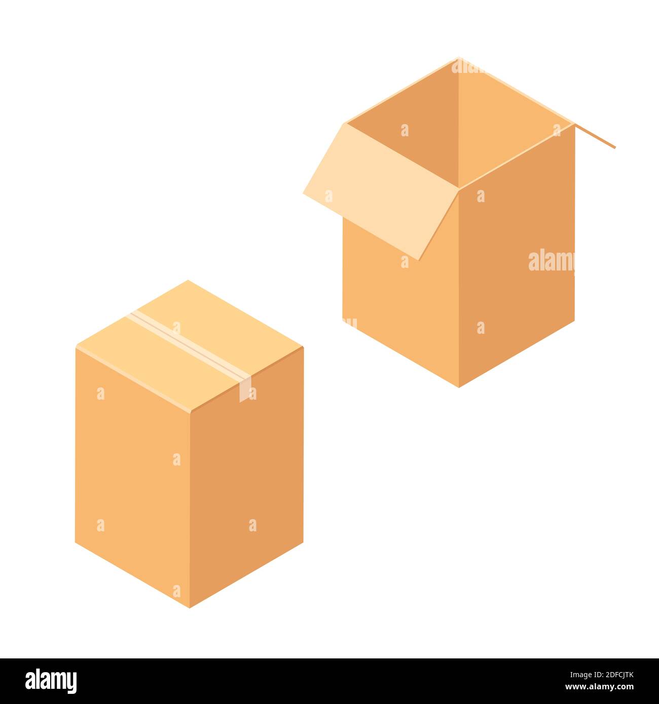 Empty open and closed cardboard box. Isolated on a white background ...