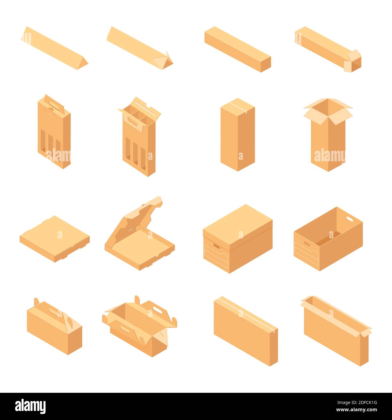 Carton delivery packaging open and closed box. Cardboard box mockup set ...
