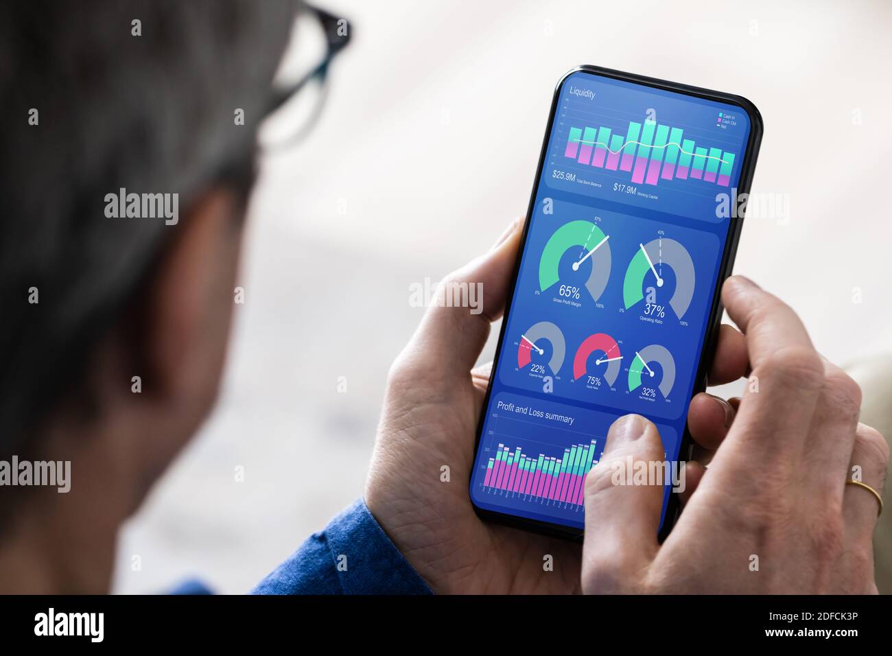 Marketing Business Bar Graph On Phone. Predictive Analytics Stock Photo ...