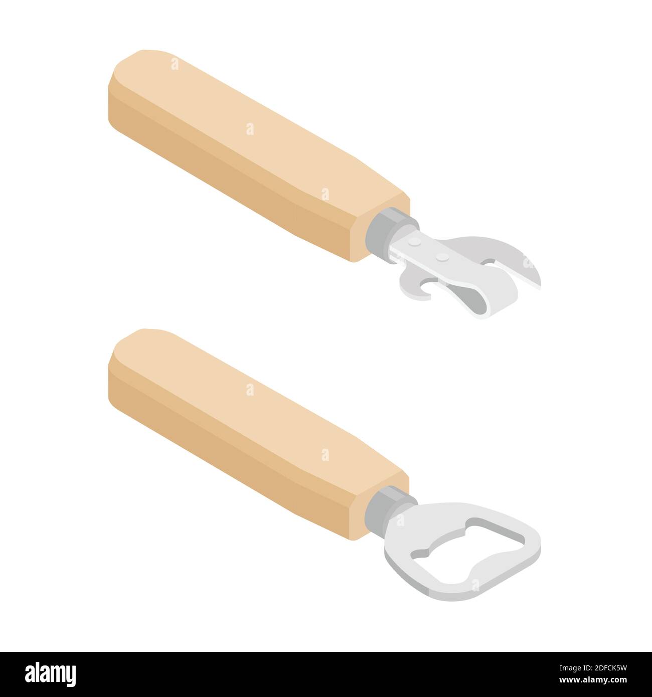 Classic shape beer bottle and can openers isolated on white background ...
