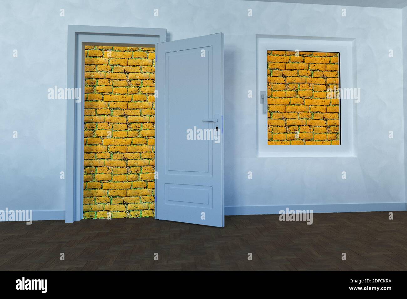 Bricked walled door window hi-res stock photography and images - Alamy