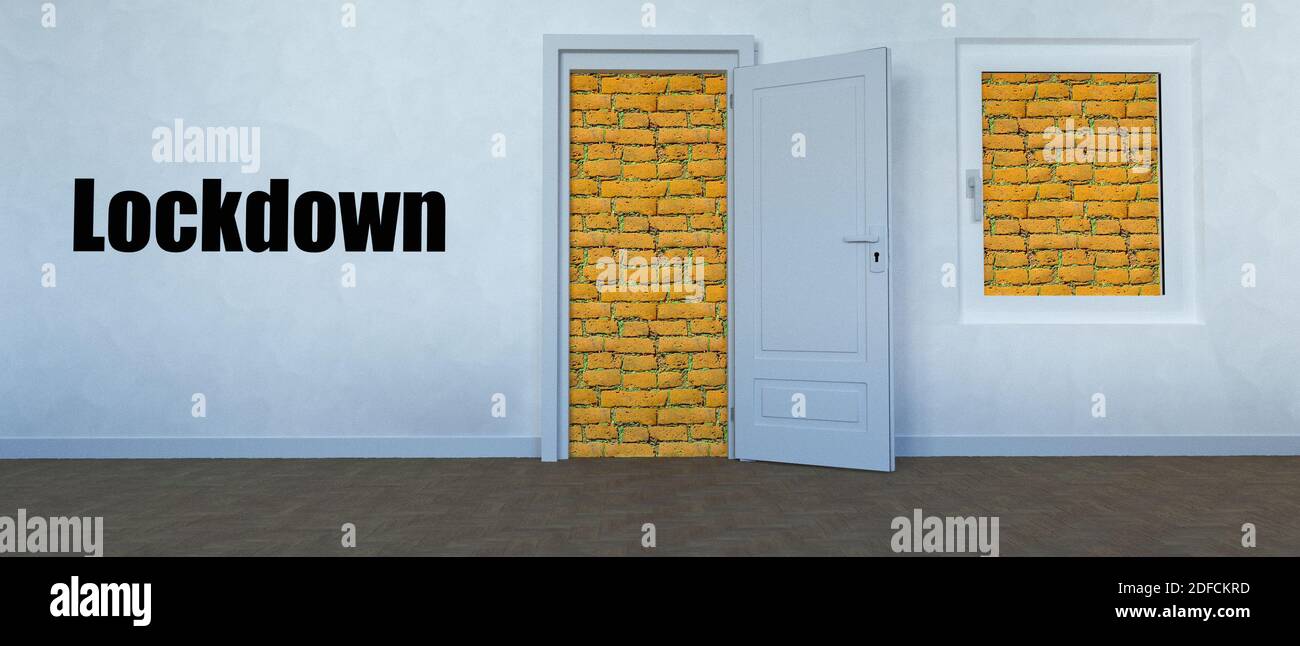 lockdown, bricked up door and window (3d rendering Stock Photo - Alamy