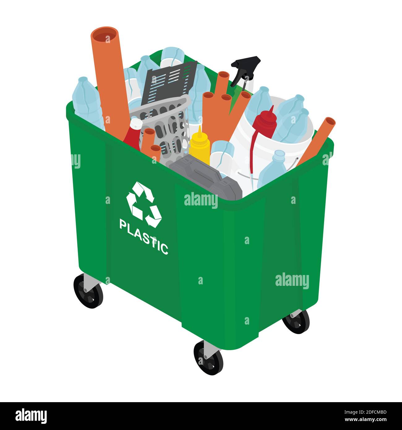 Green outdoor trash can with sorted plastic garbage vector icon ... Green outdoor trash can with sorted plastic garbage vector icon ...
