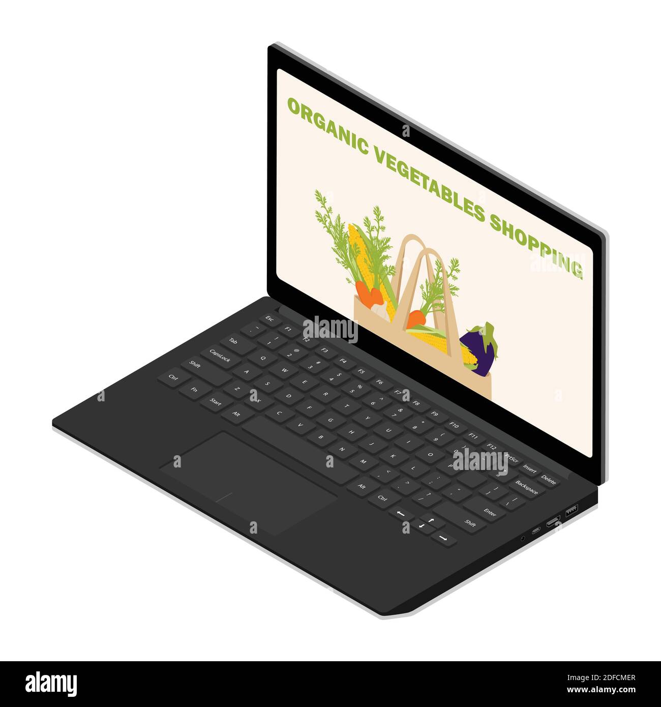 Healthy food background on laptop screen. Healthy vegan vegetarian food ...