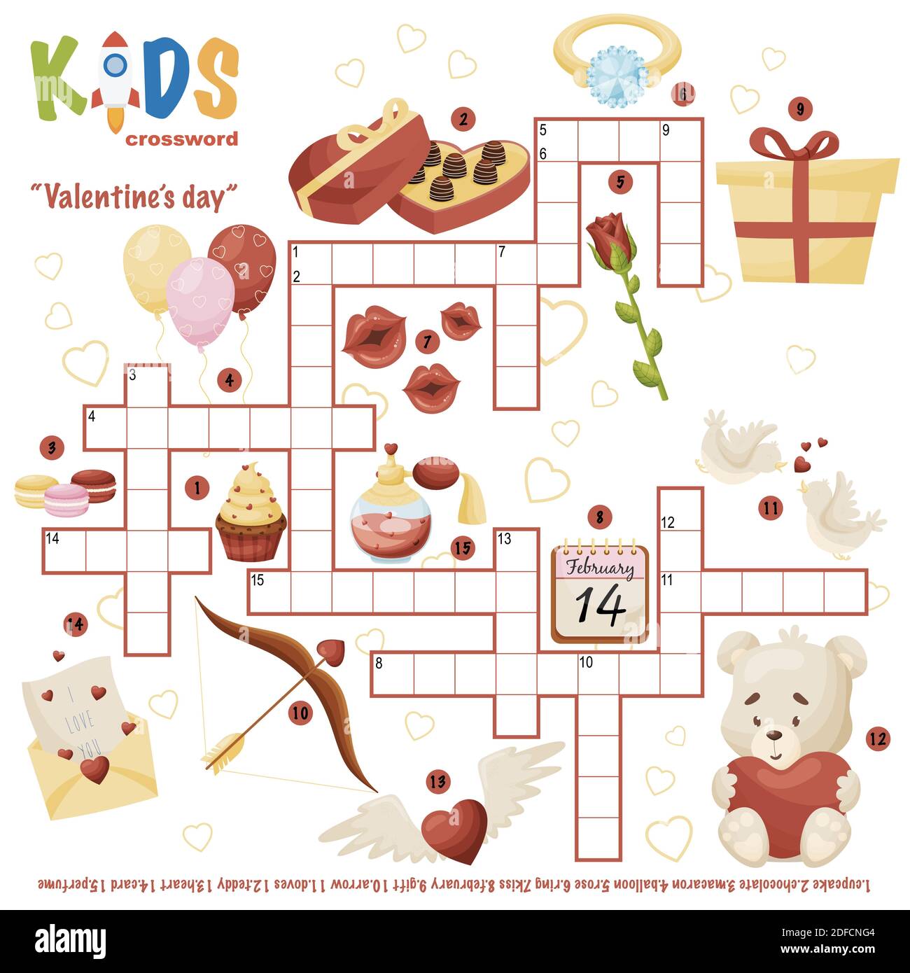 Easy crossword puzzle "Valentine's day", for children in elementary ...