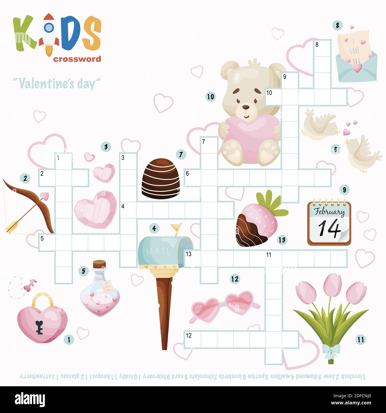 Easy crossword puzzle "Valentine's day", for children in elementary ...
