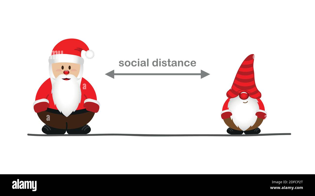 cute santa and dwarf cartoon social distance concept vector ...