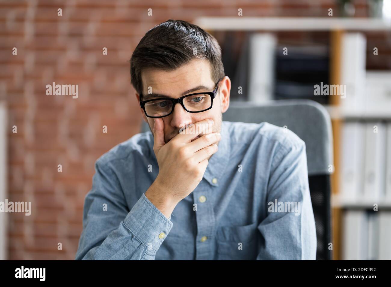 Sleepy Employee Person Portrait In Video Conference Call Stock Photo ...