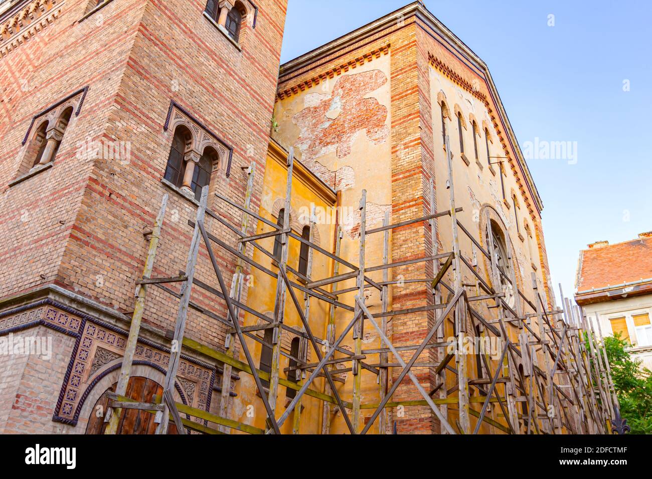 Side view on facade made of bricks with decorative texture, exterior of ...