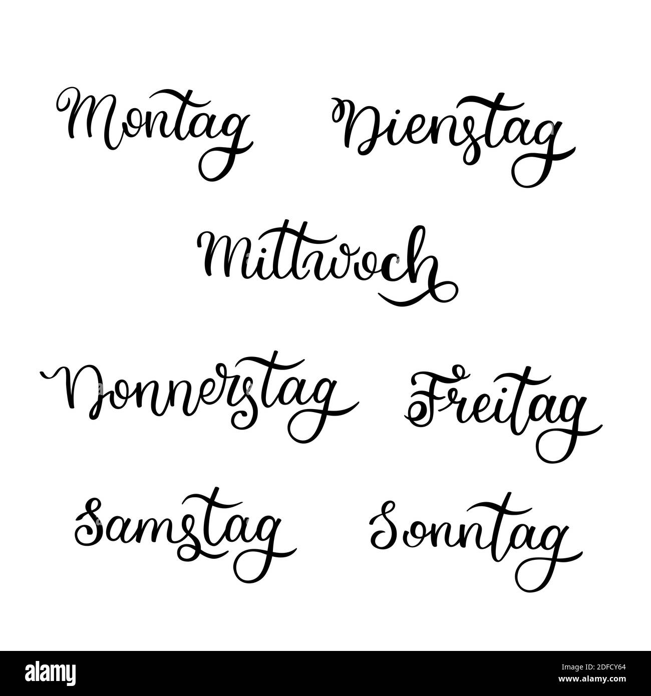 Lettering in German, days of the week - Monday, Tuesday, Wednesday ...