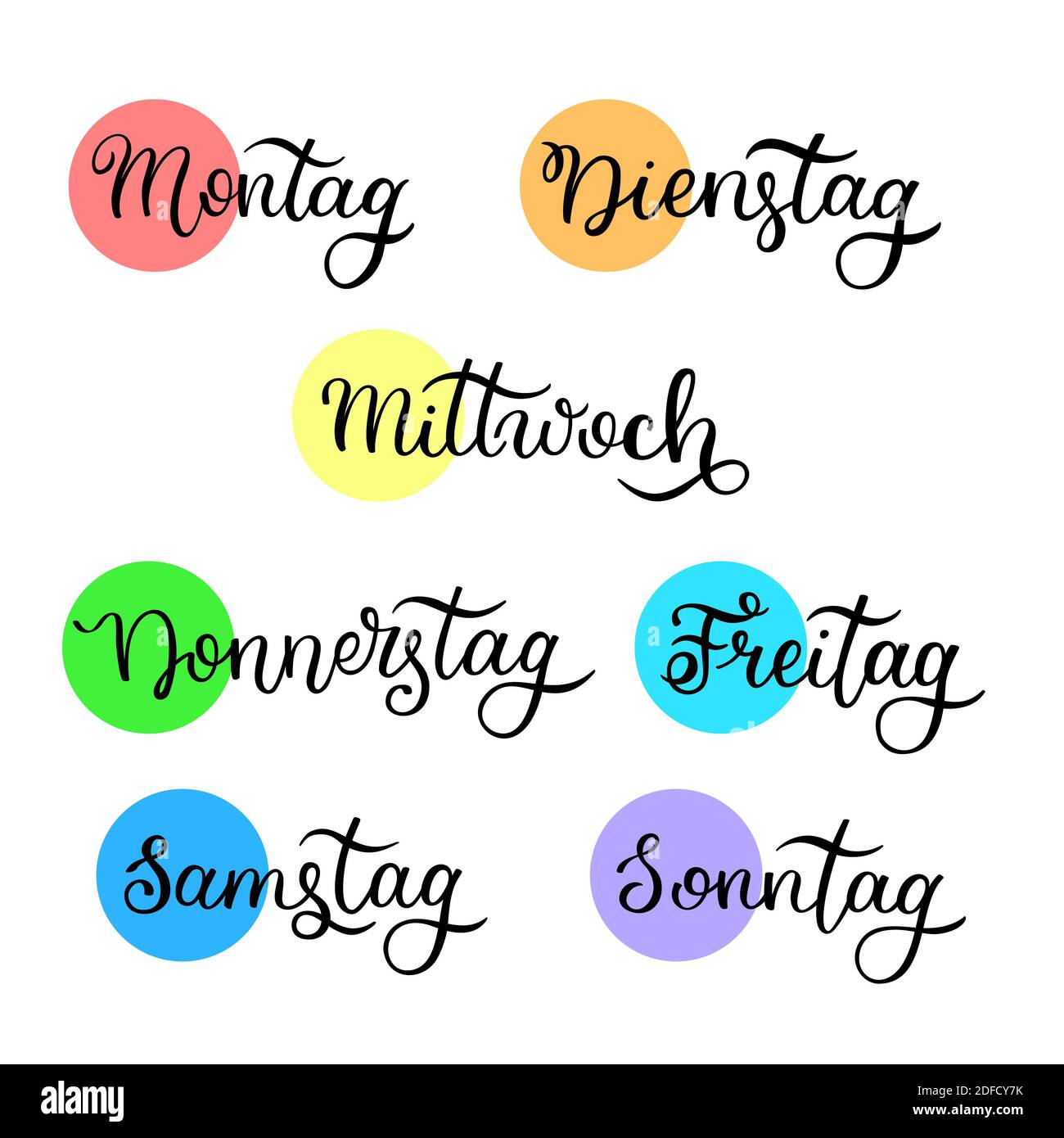 Lettering in German, days of the week - Monday, Tuesday, Wednesday ...